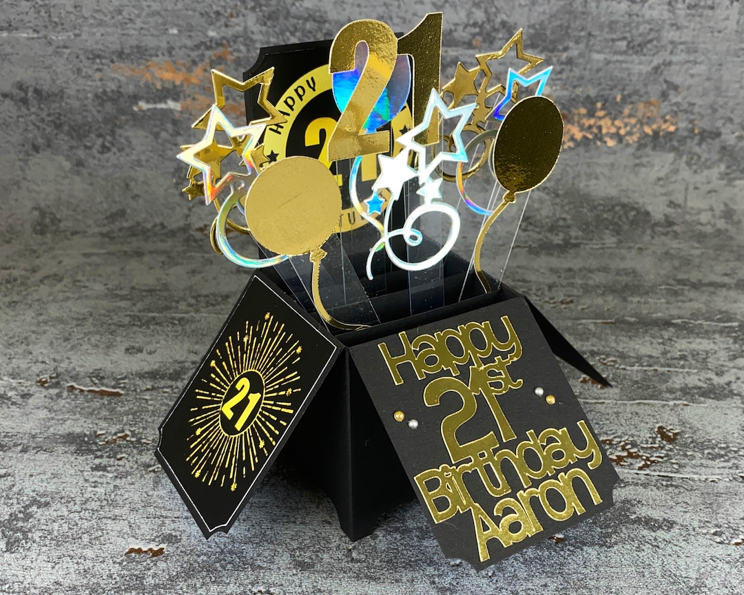 21st Birthday Card, Pop up Box Card, Birthday Card, 21, Black, Silver ...