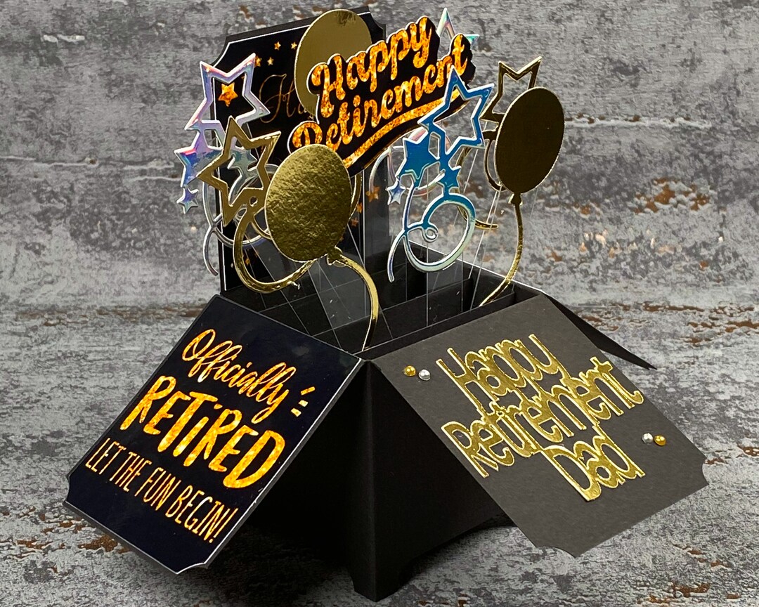 Personalised Retirement Pop up Box Card: Black & Gold, Retirement - Etsy