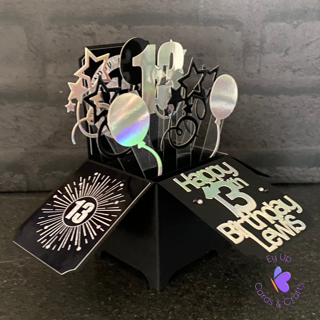 13th Birthday Card, Personalised, Pop up Box Card, 13, Birthday Card ...