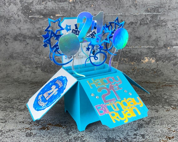 21st Birthday Card Pop up Box Card Birthday Card 21 Blue | Etsy