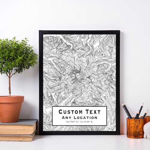 Custom Topography Map Black and White ANY LOCATION - Etsy