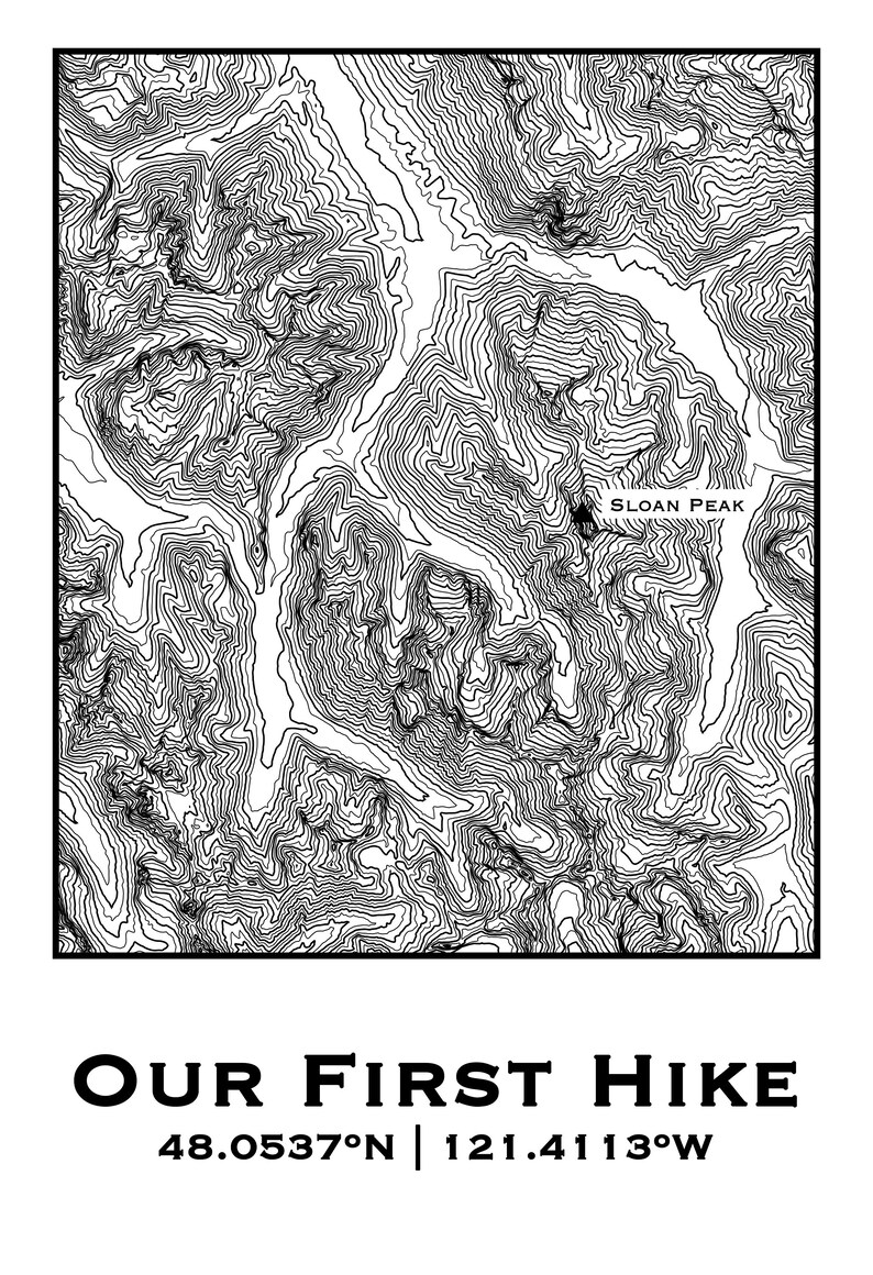 Custom Topography Map Black and White ANY LOCATION - Etsy