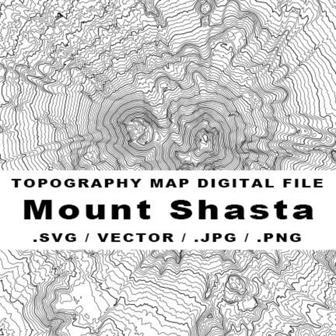 Mount Shasta Topography Map .SVG | Vector | .JPG | .PNG Topography Map ...