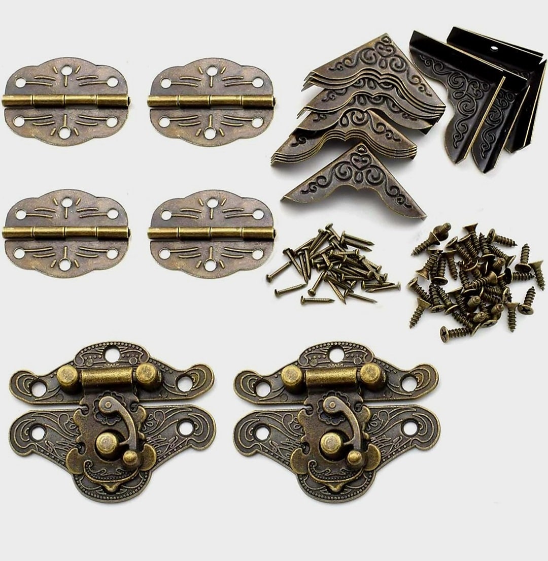 Antique Jewelry Box Latch Buckle Hinges and Corner Protectors ...