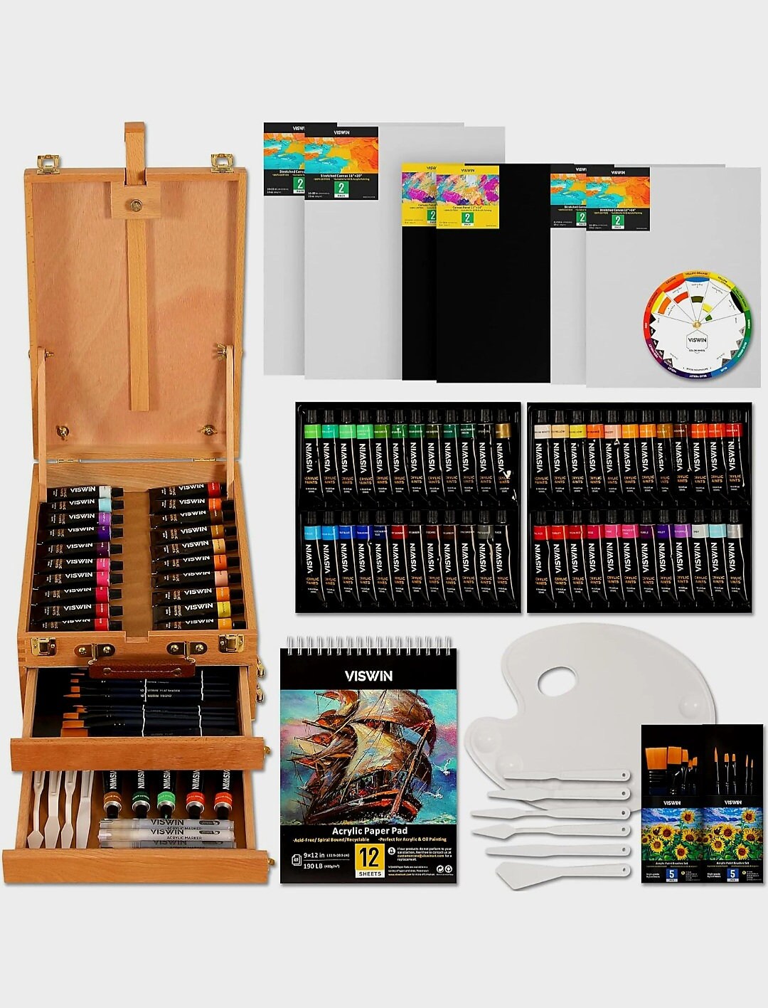 74 Pcs Premium Acrylic Painting Set, Painting Kit With Tabletop Sketch ...