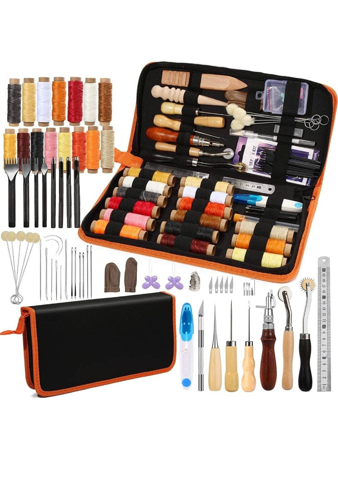 62 Pcs Leather Working Tools and Supplies Leather Sewing Kit Leather ...