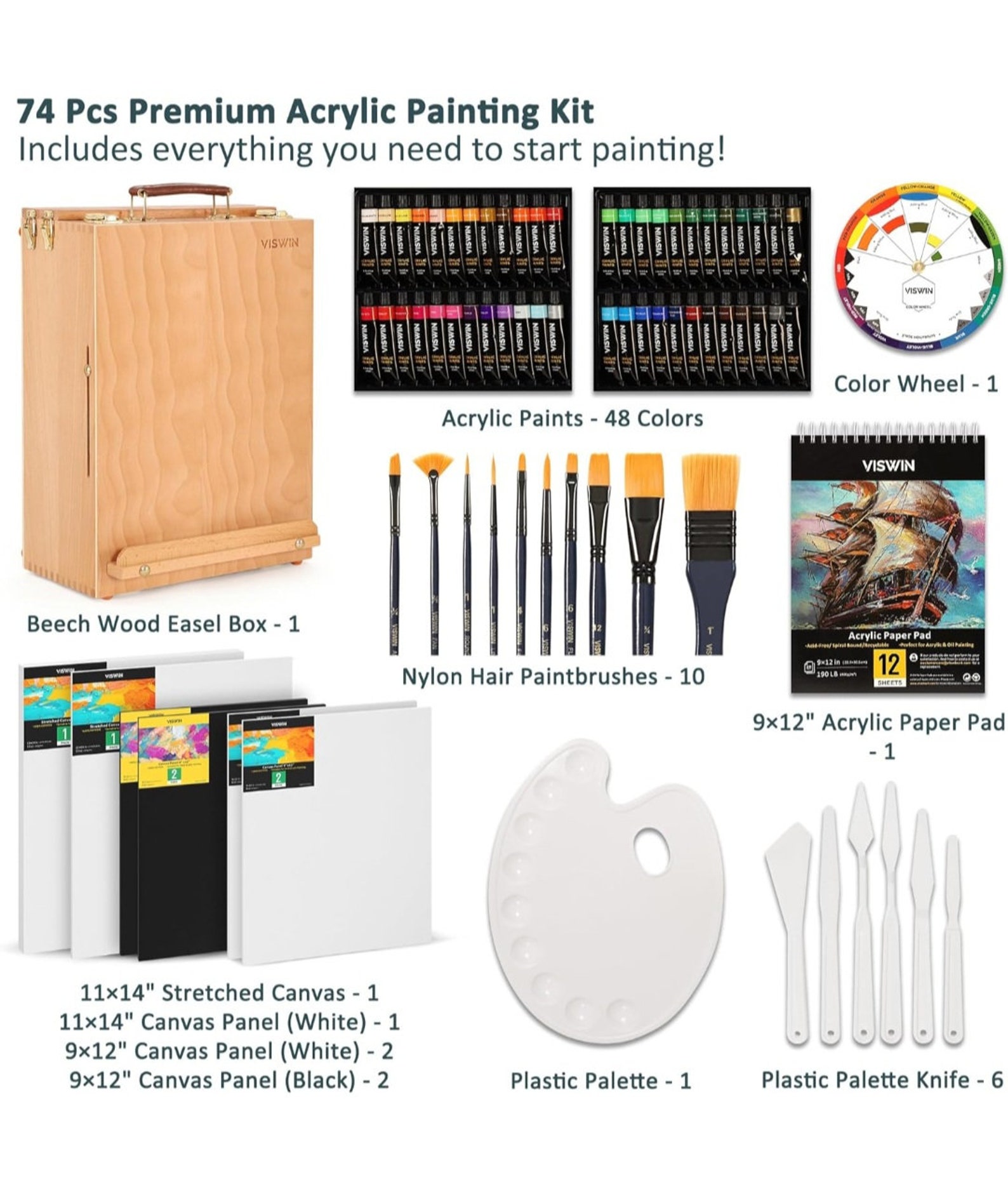 74/69 Pcs Premium Acrylic Painting Set, Painting Kit With Tabletop ...