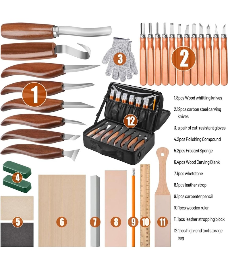Wood Carving Kit Deluxe-whittling Knife, Wood Carving Knife Set - Etsy