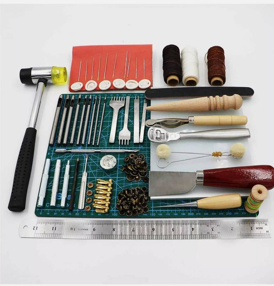 Leather Craft Tools Kit Set for Hand Stitching Sewing Punching Carving ...