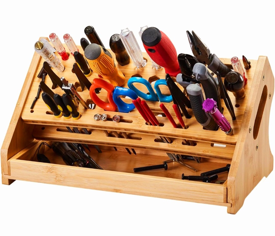 Bamboo Screwdriver Organizer Rack Tools Desktop Hand Tool Stand and ...
