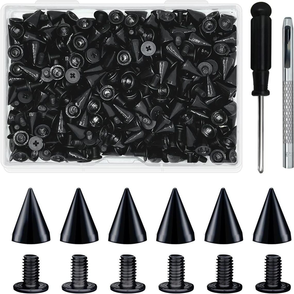 200 Sets 9.5mm Cone Spikes Metal Tree Spikes Screwback Studs for DIY ...