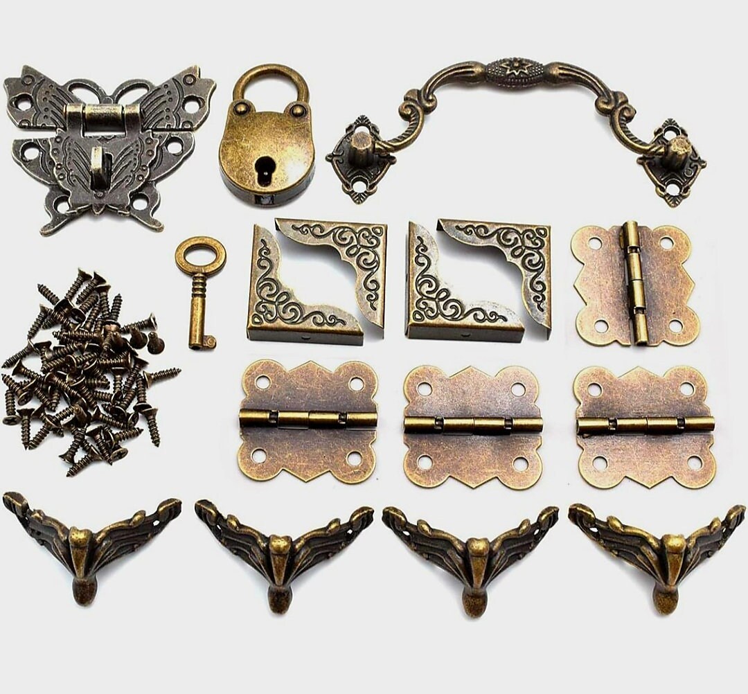 Antique Jewelry Box Latch Buckle Hinges and Corner Protectors ...