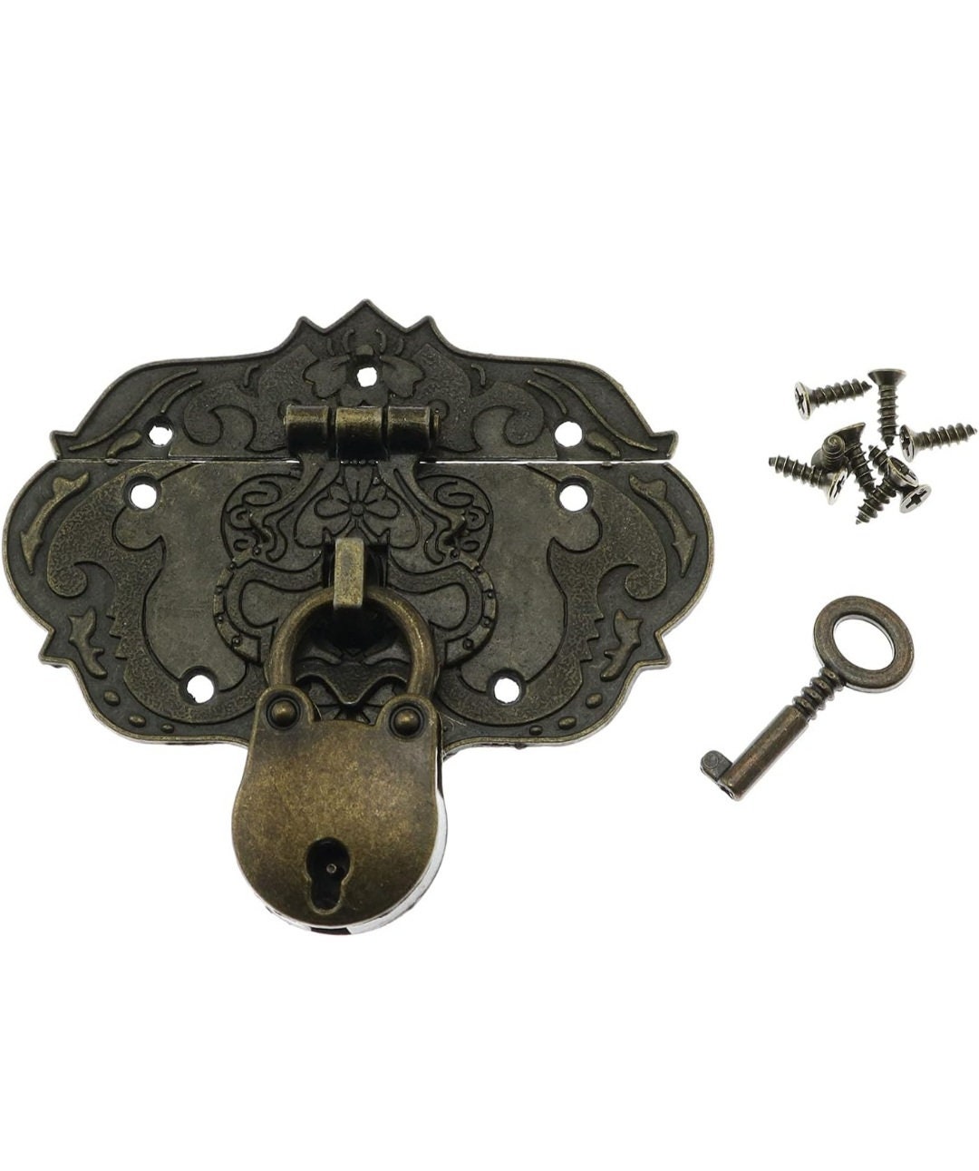 Antique Embossing Decorative Brass Hasp Clasp Latch Lock With Screws ...