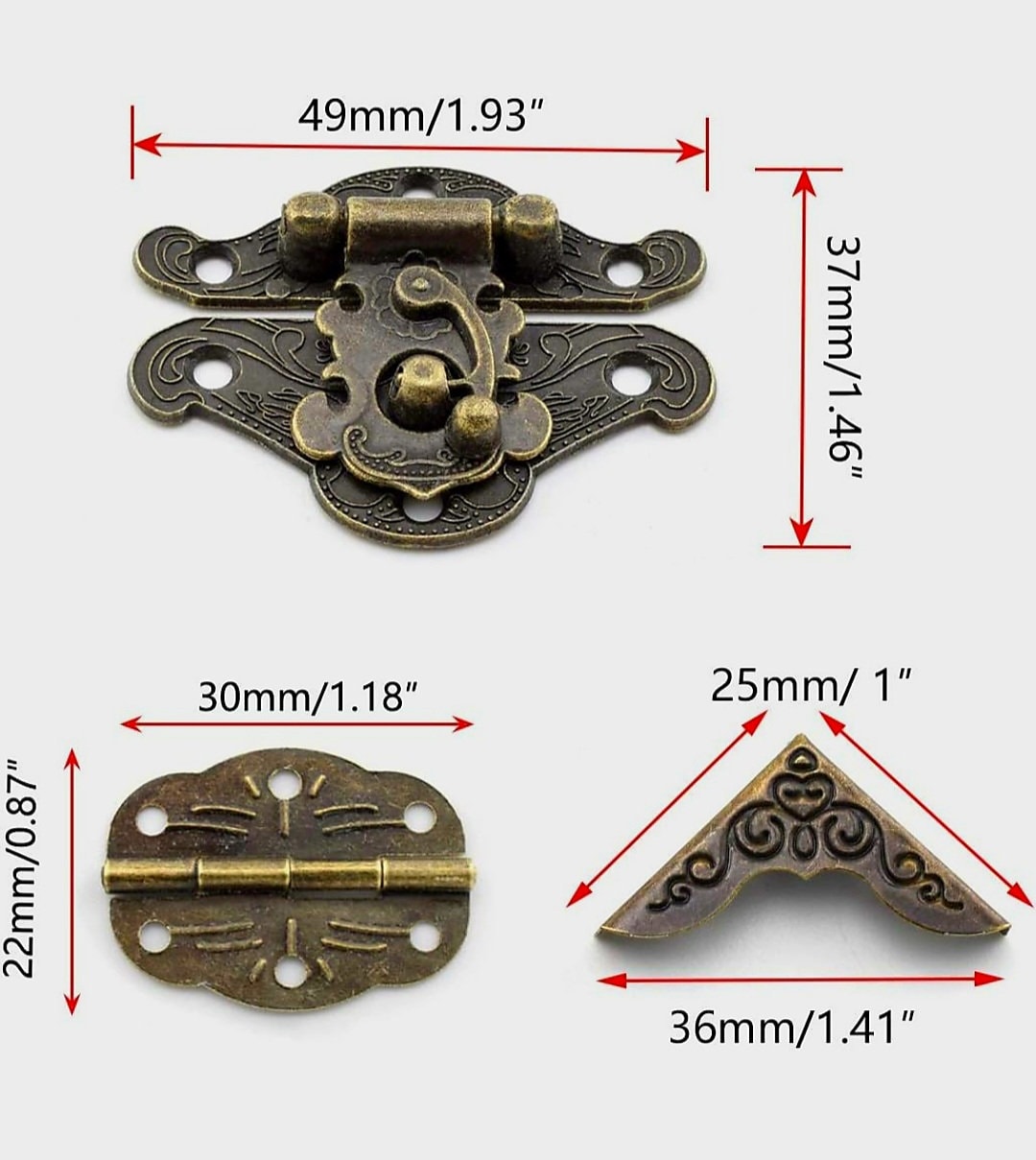 Antique Jewelry Box Latch Buckle Hinges and Corner Protectors ...