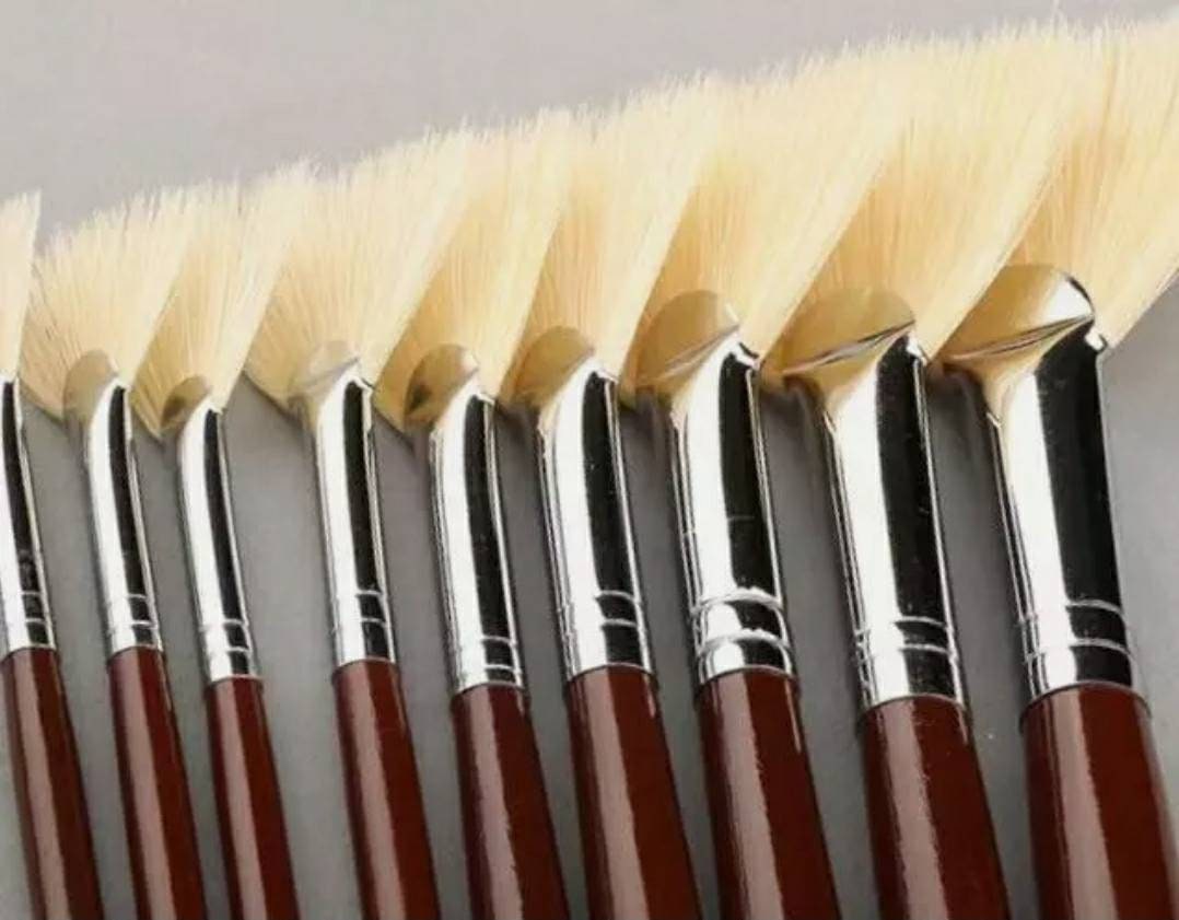 6/9pc Fan Artist Paint Brush Set for Watercolor Acrylic Extra Long ...