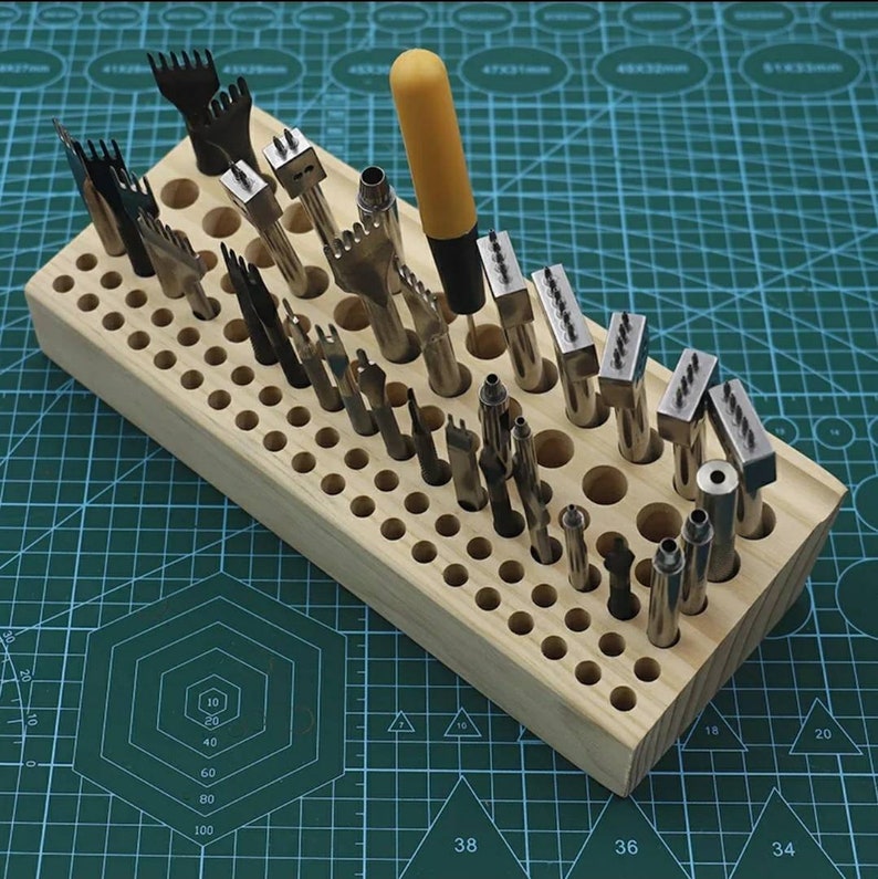 98 Holes Leather Craft Tool Holder Wooden Rack Punch Organizer | Etsy