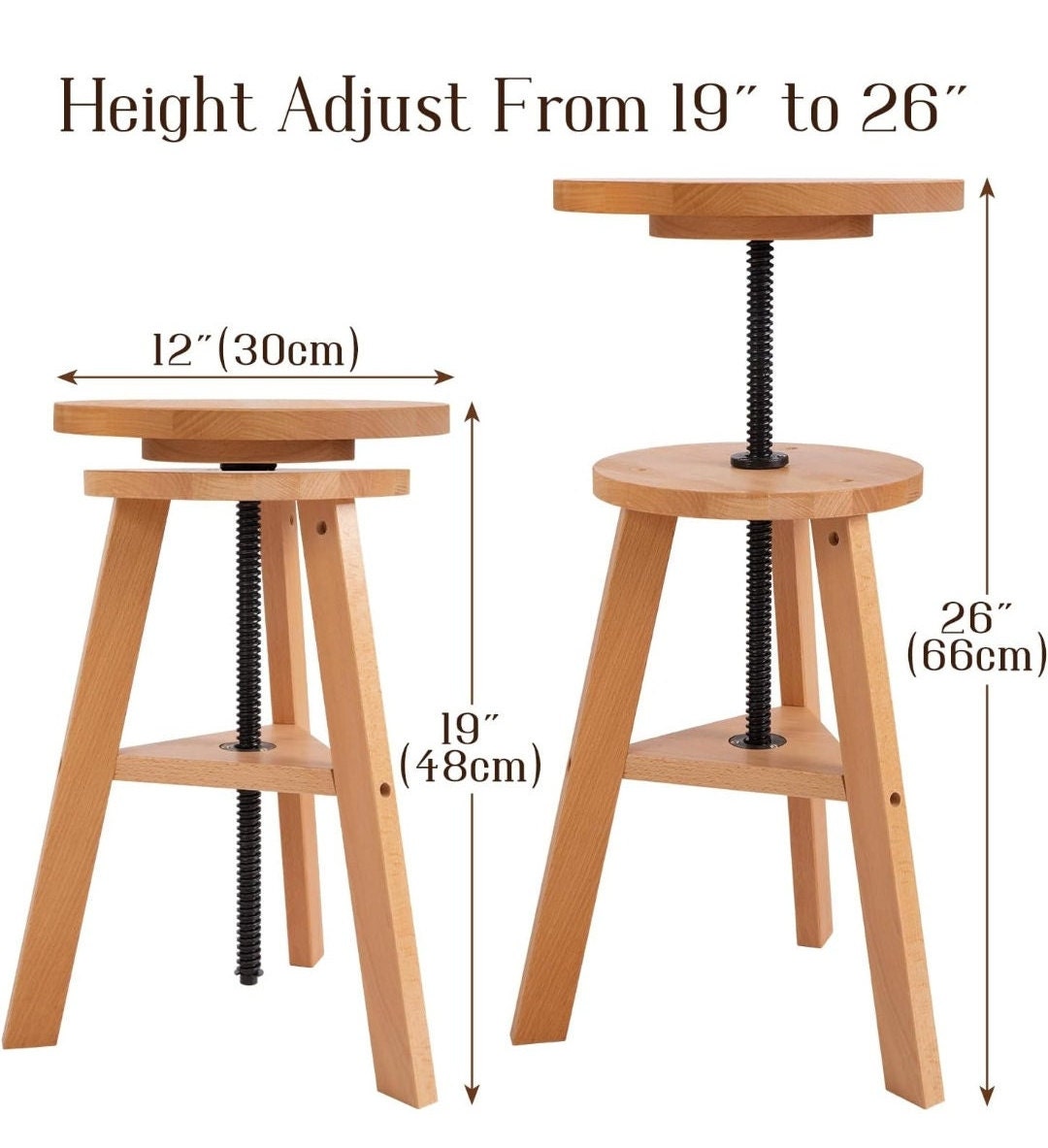 Height Adjustable Wooden Stool, Wood Artist Art Stool, Wood Drafting ...
