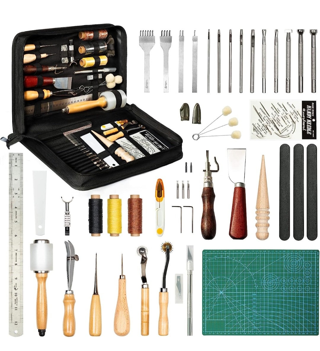 Leather Tooling Kit: 58 Pcs Essential Leather Working Tools and ...