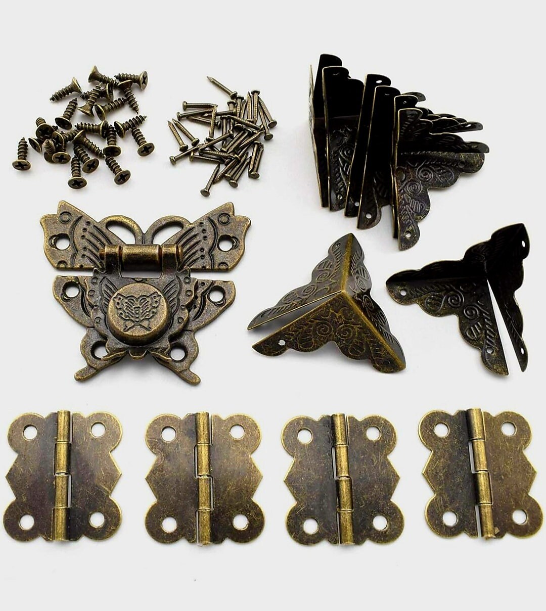 Antique Jewelry Box Latch Buckle Hinges and Corner Protectors ...