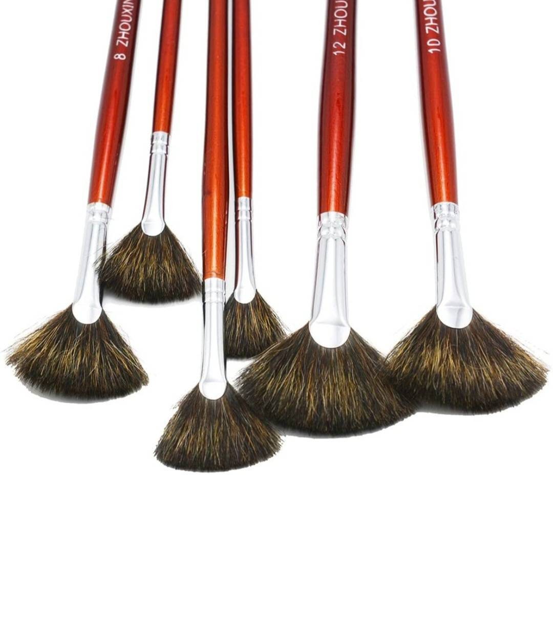 6/9pc Fan Artist Paint Brush Set for Watercolor Acrylic Extra Long ...