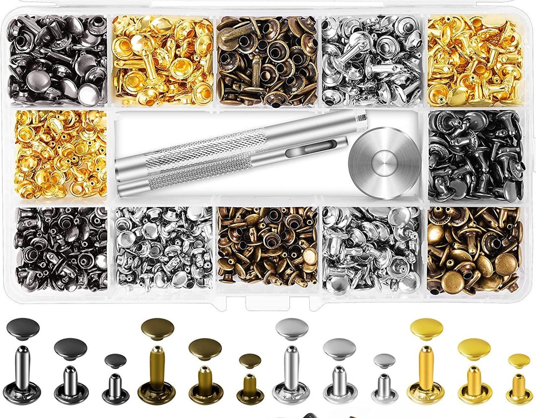 420 Sets Leather Rivets Kit, Double Cap Brass Rivets Leather Studs With ...