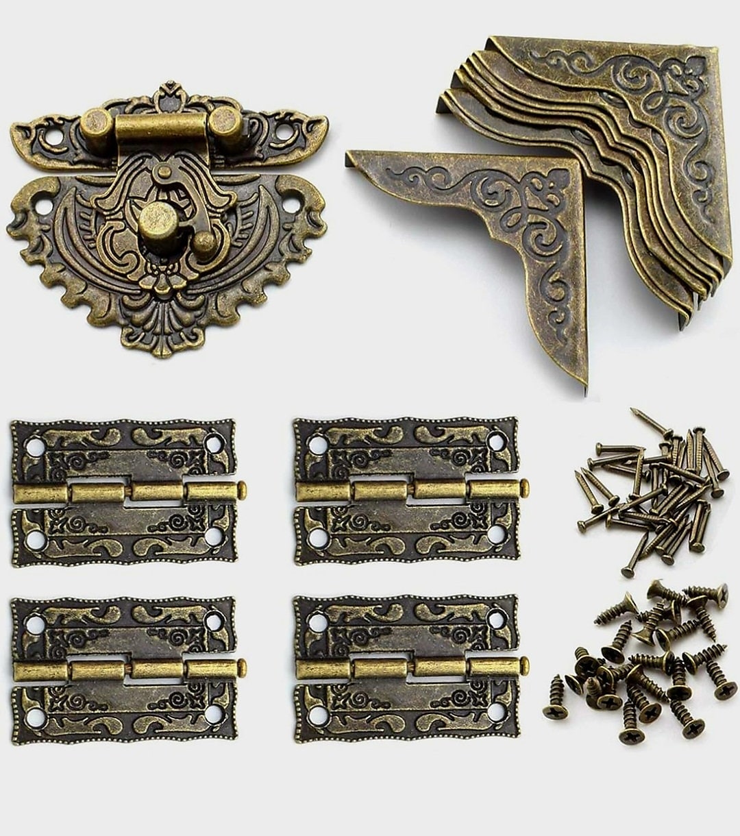 Antique Jewelry Box Latch Buckle Hinges and Corner Protectors ...