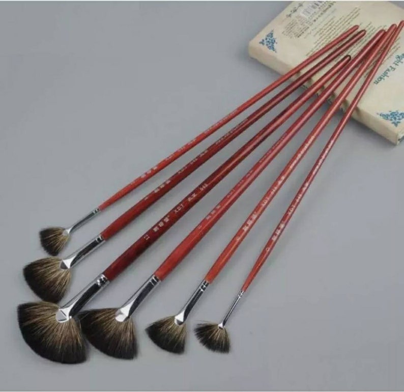 6/9pc Fan Artist Paint Brush Set for Watercolor Acrylic Extra - Etsy