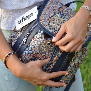 Small Flap Backpack for Women, Navy Color City Style Backpack Vegan ...