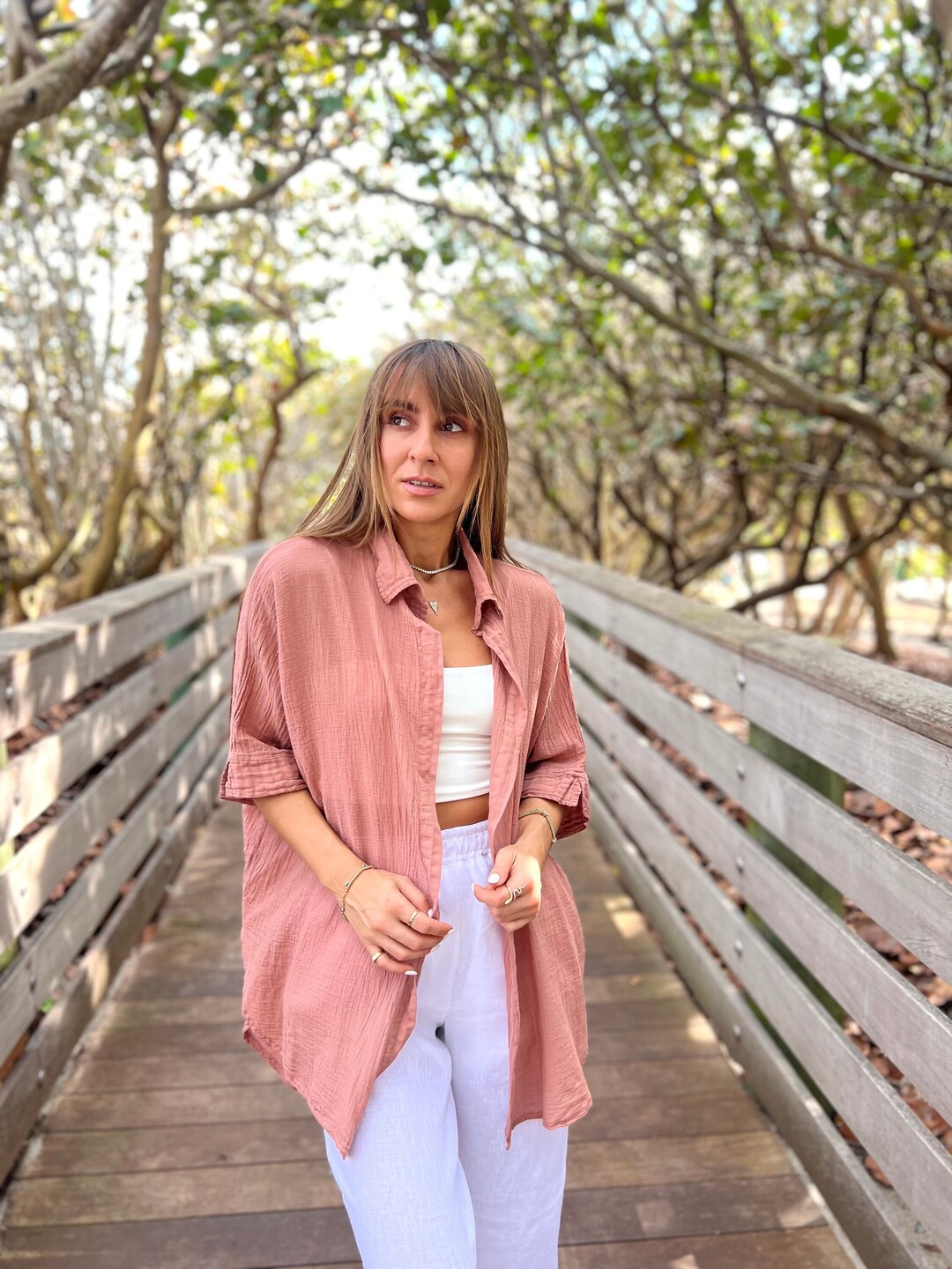 Oversized Linen Gauze Shirt, Open Front Cardigan, Sustainable Boyfriend ...