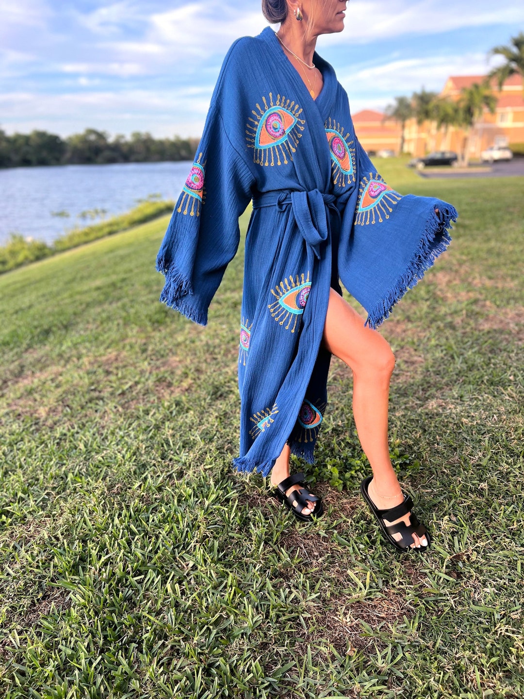 Boho Evil Eye Robeboho Cardiganevil Eye Morning Robe - Etsy
