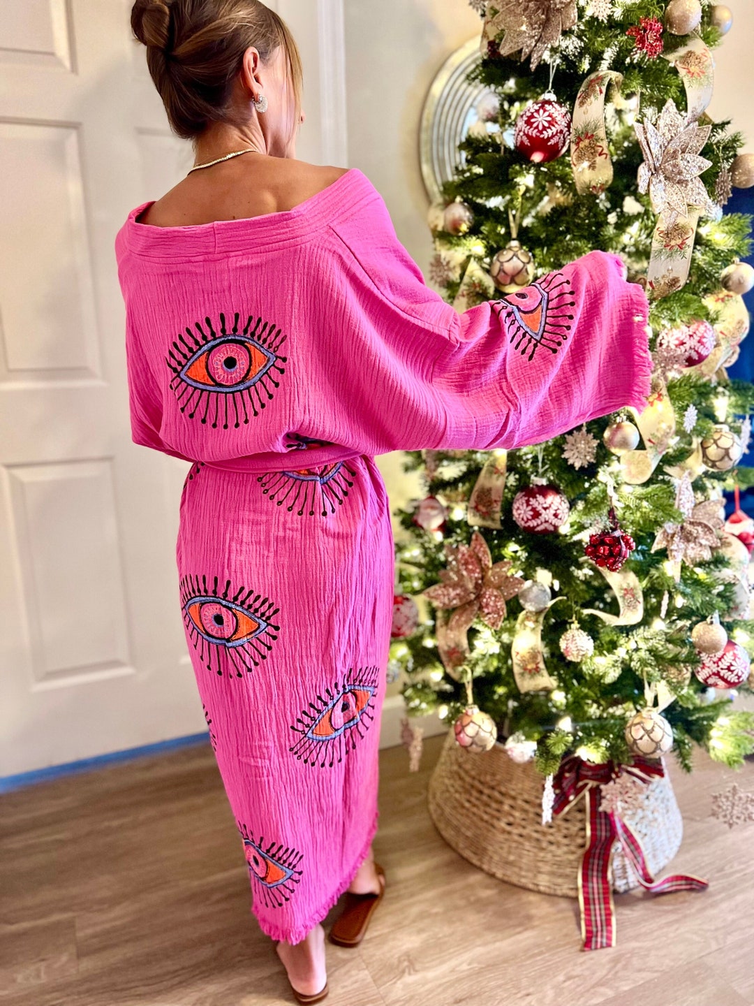 Organic Cotton Boho Robe Pink Kimono Summer Wrap Loungewear - Etsy