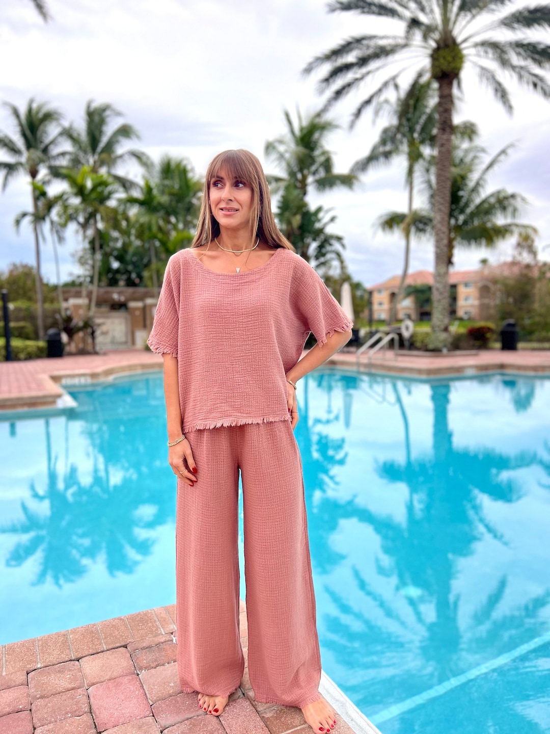 Organic Cotton Lounge Set, Dusty Rose Culottes and Pullover, Soft ...