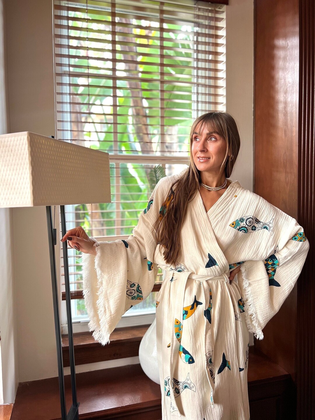 Sustainable Clothing Made With Organic Cotton,stone Printed Fish Robe ...