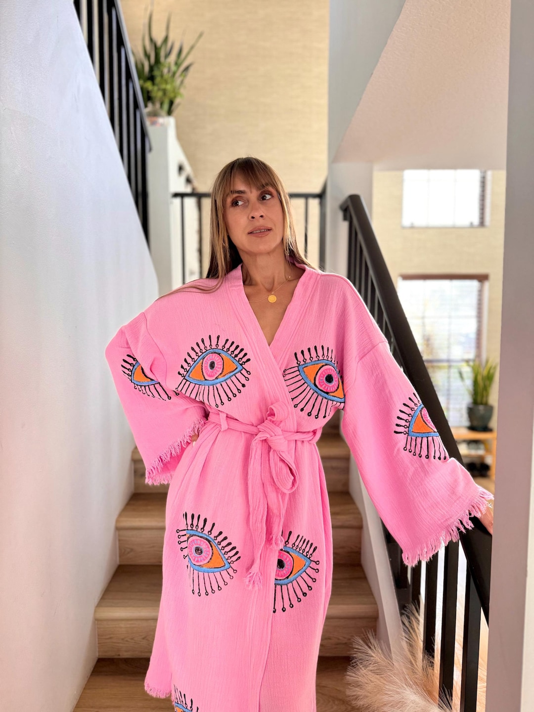 Colorfull Evil Eye Print Robe, Boho Kaftan Wrap, Evil Eye Robe, Resort ...