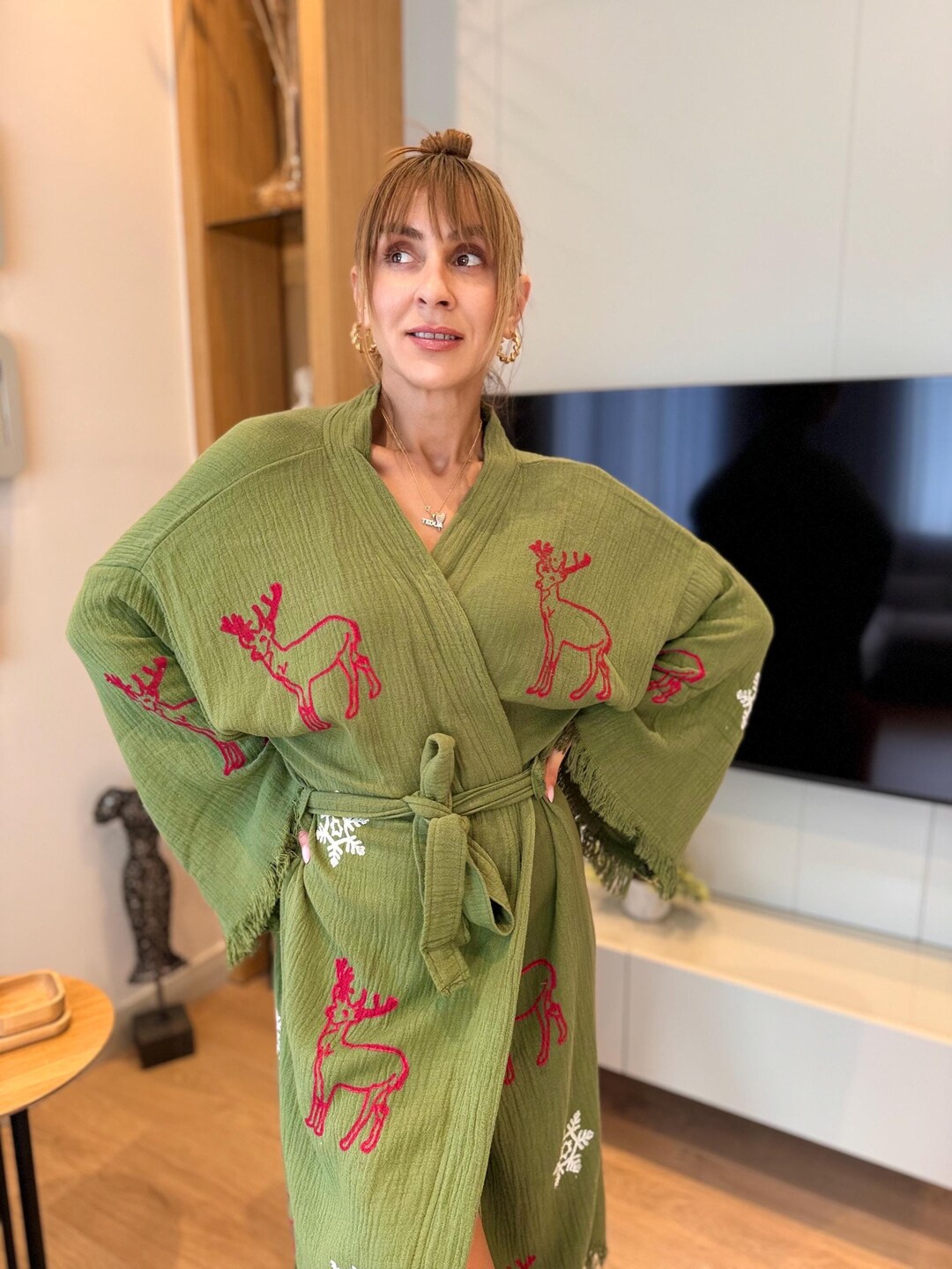 Organic Cotton Christmas Robe: Reindeer Snowflake Kimono - Etsy