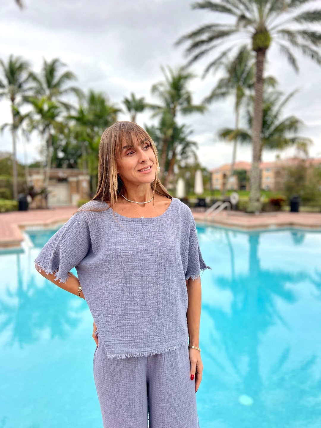 Relaxed Fit Organic Cotton Women's Pants, Cozy Home Wear in Gray With ...