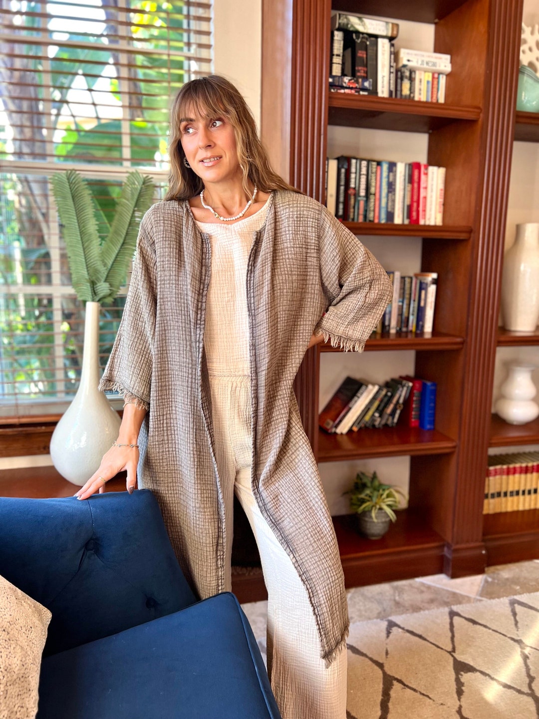 Faded Brown Open Front Women's Cardigan, Organic Cotton Cardigan With ...