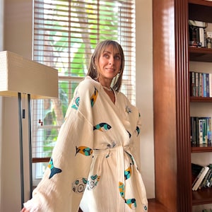Sustainable Clothing Made With Organic Cotton,stone Printed Fish Robe ...