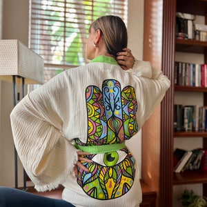 Hamsa Hand Summer Wrap Dress, Beach Kimono Style, Women Lightweight ...