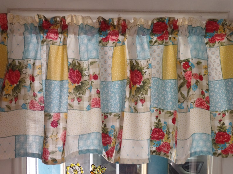 Handmade Sweet Rose Patchwork Window Valance: Farmhouse Topper (60" W X ...