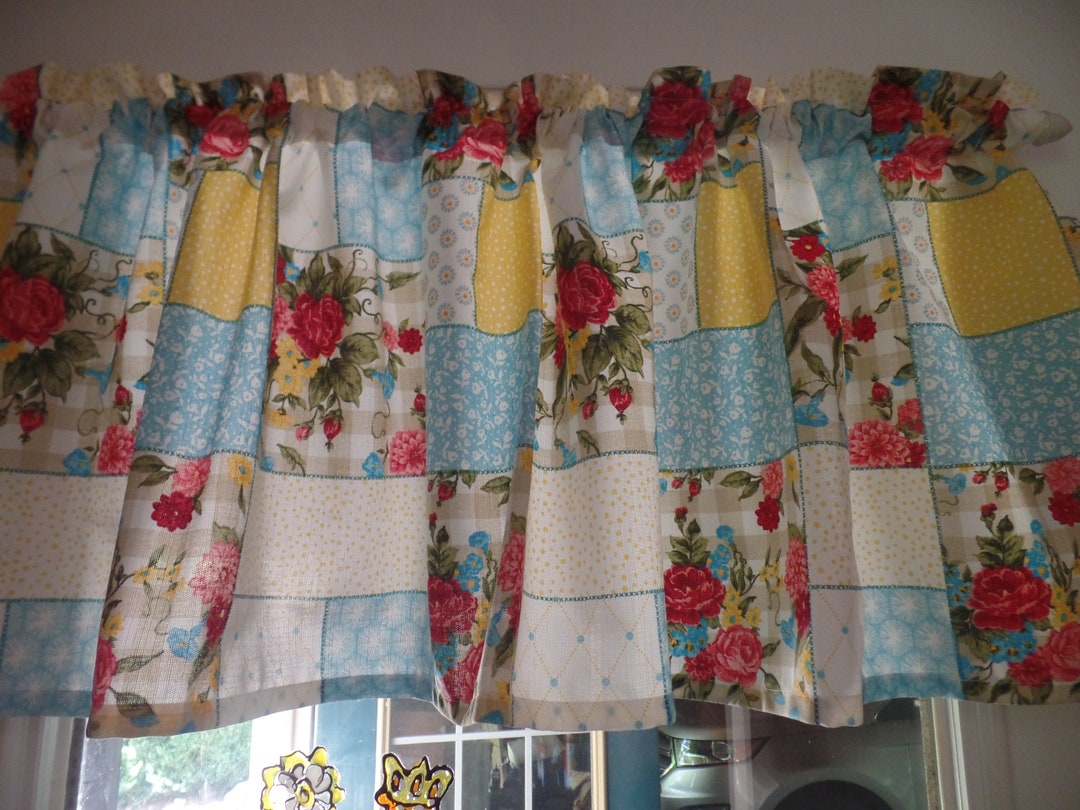 Handmade Sweet Rose Patchwork Window Valance: Farmhouse Topper (60" W X ...