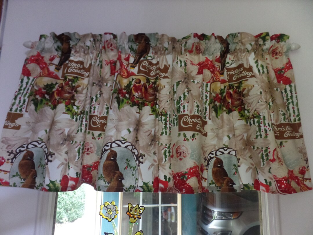 Vintage Santa Claus Christmas Valance, Handmade Cotton Window Topper - Etsy
