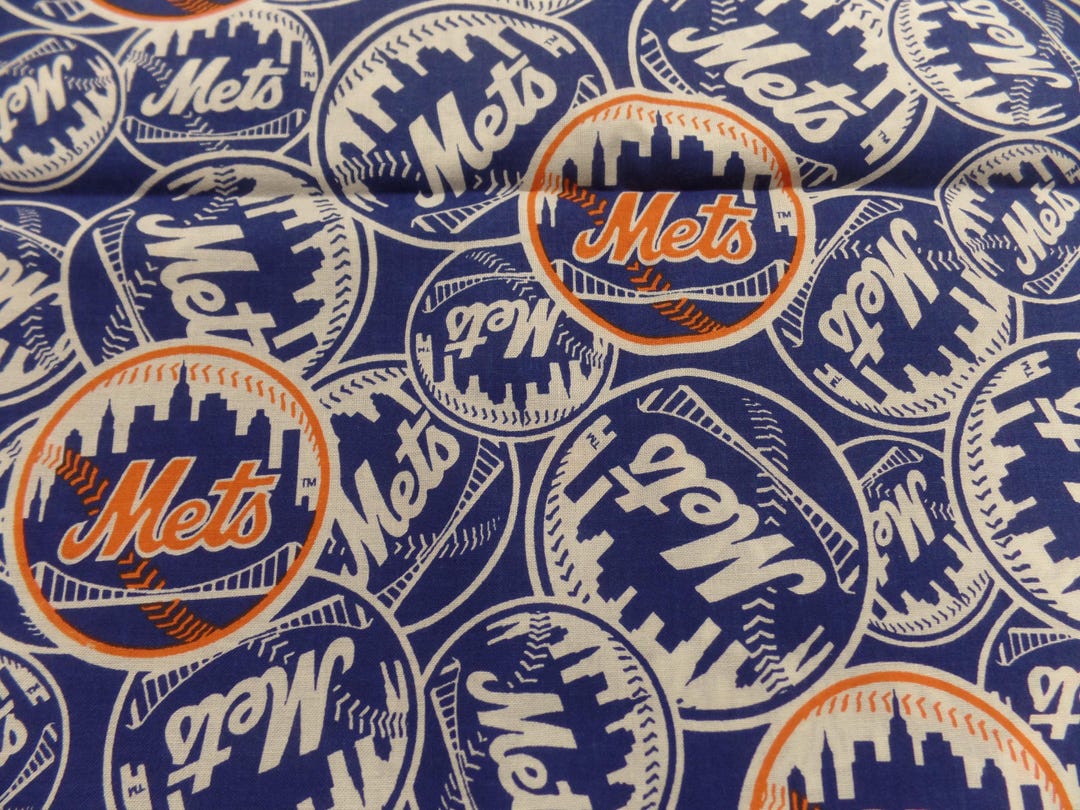 New York Mets Fabric: MLB Sports Team Cotton, Blue & Orange - by the ...