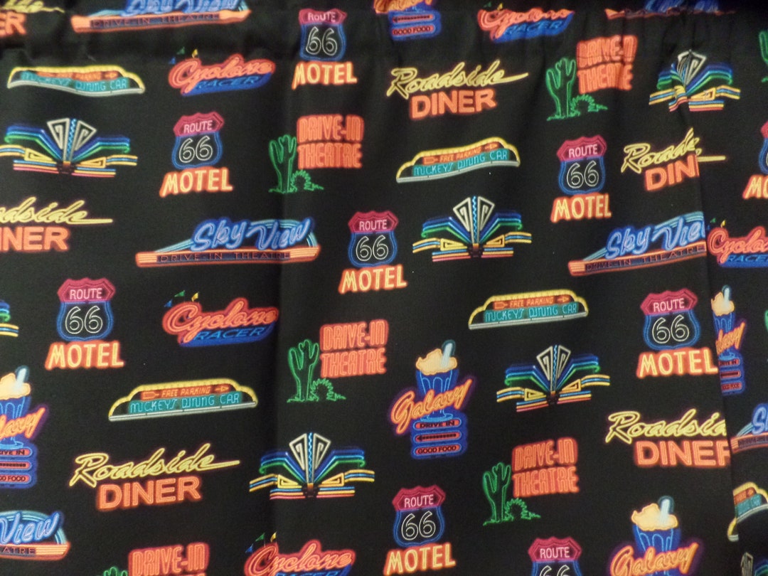Retro 50s Neon Signs Cotton Window Valance: Route 66 Diner - Etsy