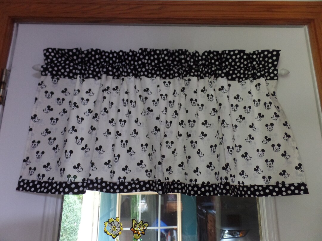 Black Mickey Mouse Heads on Cream, Black and White Dots Trim, Handmade ...