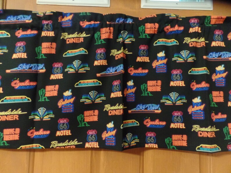 Retro 50s Neon Signs Cotton Window Valance: Route 66 Diner - Etsy