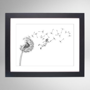 Whimsical Dandelion Girl Print, Alice in Wonderland Inspired, Pen and ...