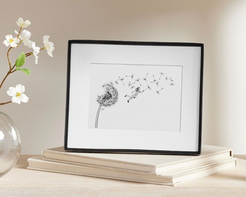 Whimsical Dandelion Girl Print, Alice in Wonderland Inspired, Pen and ...