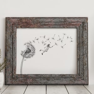 Whimsical Dandelion Girl Print, Alice in Wonderland Inspired, Pen and ...