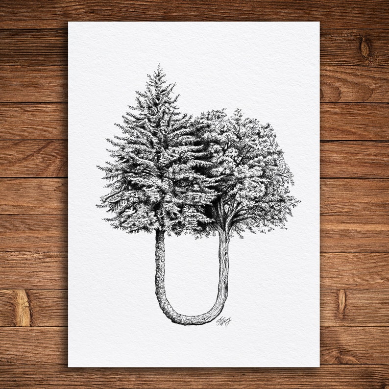 Forest Trees Pen and Ink Print Whimsical Nature Art Black - Etsy